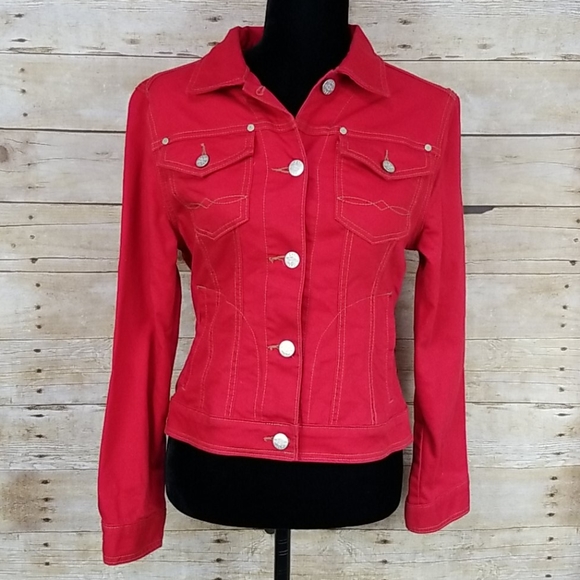 CAbi | Jackets & Coats | Cabi 66 Red Denim Jacket | Poshmark